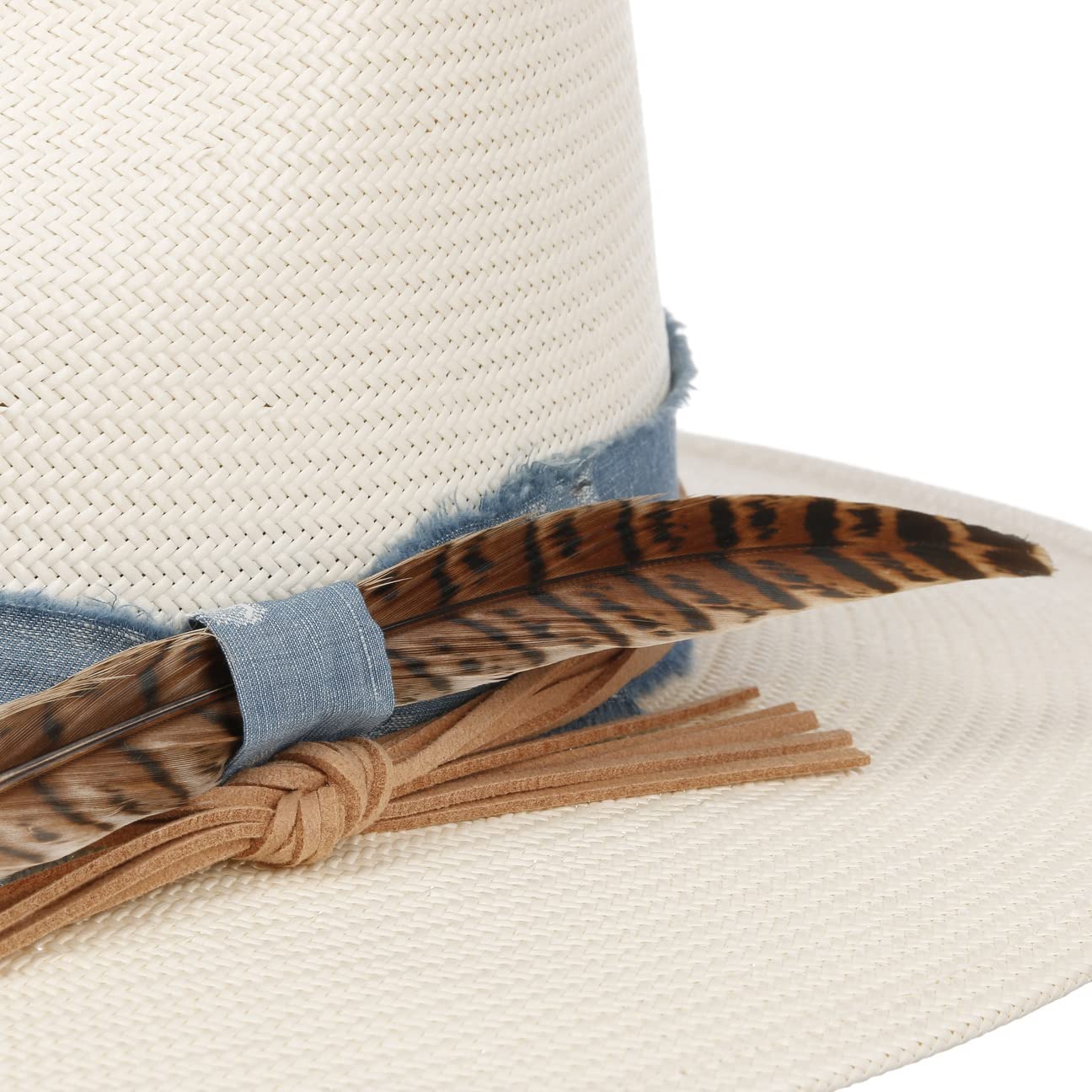 Stetson Feather Trim Toyo Western Straw Hat Women/Men Cream White 7 1/4-7 3/8