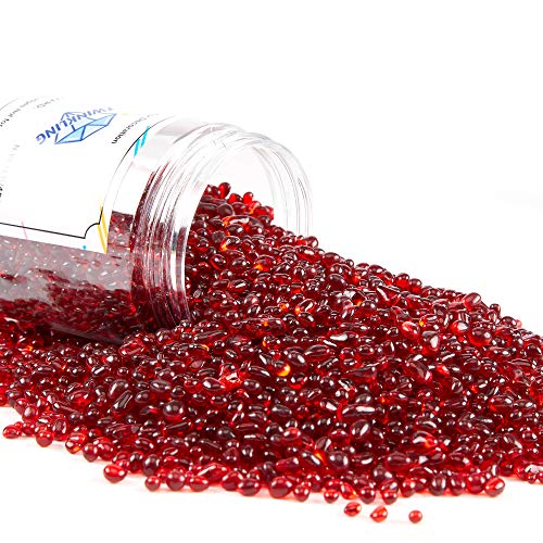 TWINKLING High Luster Round Fire Glass Stones,Glass Marbles,Glass Pebbles,Glass Beads Gems for Fire Pit Vase Fillers Crafts Aquarium Garden Decoration,3-6mm,1-Pound Jar (Red)