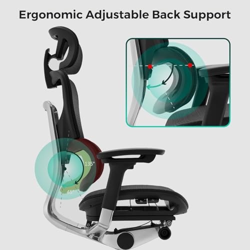 Odinlake Big & Tall Office Chair 500lbs, Heavy Duty Ergonomic Mesh Chair, High Back Swivel Computer Chair with Lumbar Support & 4D Arms,Adjustable Wide Seat Home Desk Chair with Headrest
