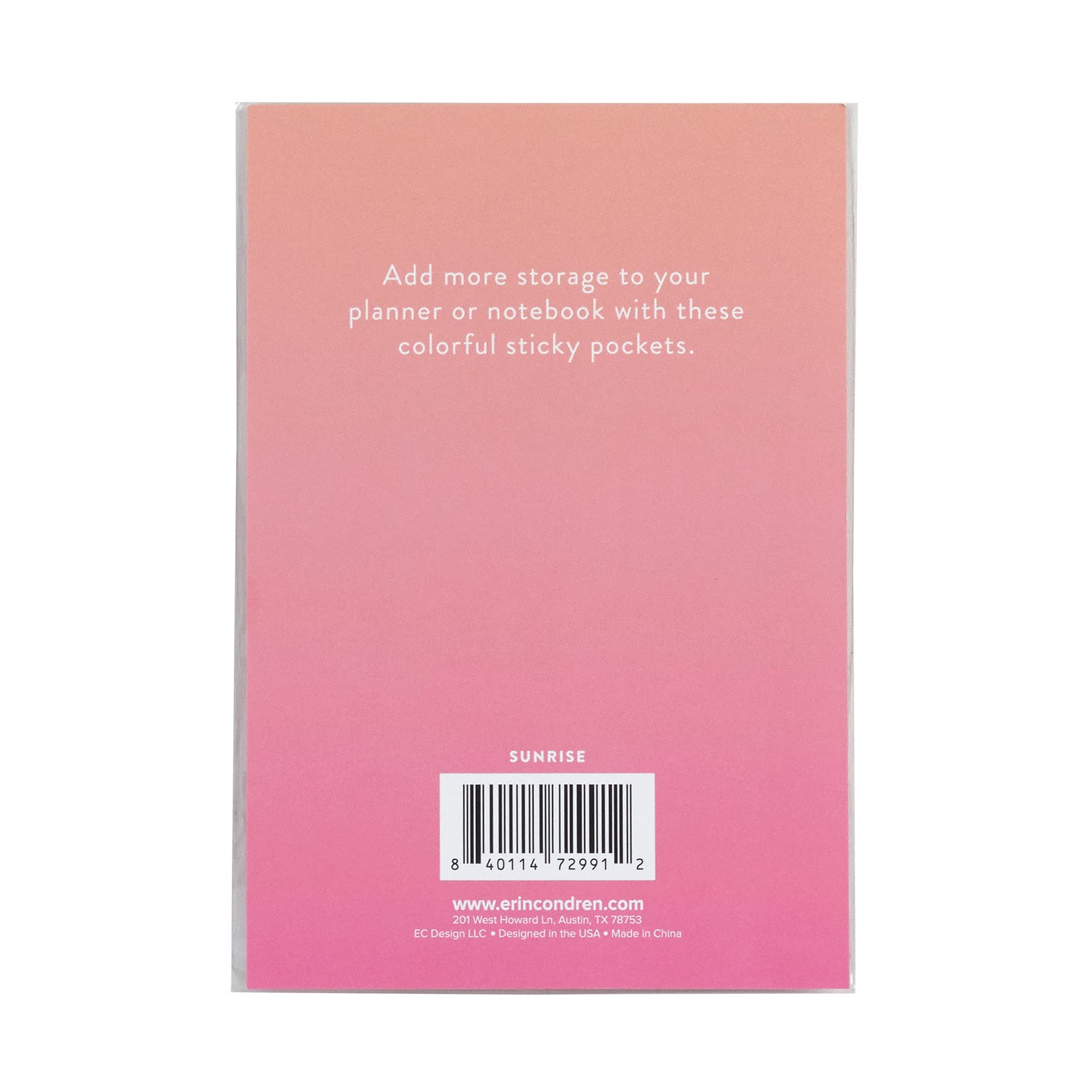 Sticky Pocket Duo - Sunrise Colorblends. Set of Two. 4" x 3" Each. Full Adhesive Backing. Peel and Stick Pockets to Most Notebook, Planner and Book Surfaces. Extra Storage Pockets by Erin Condren.
