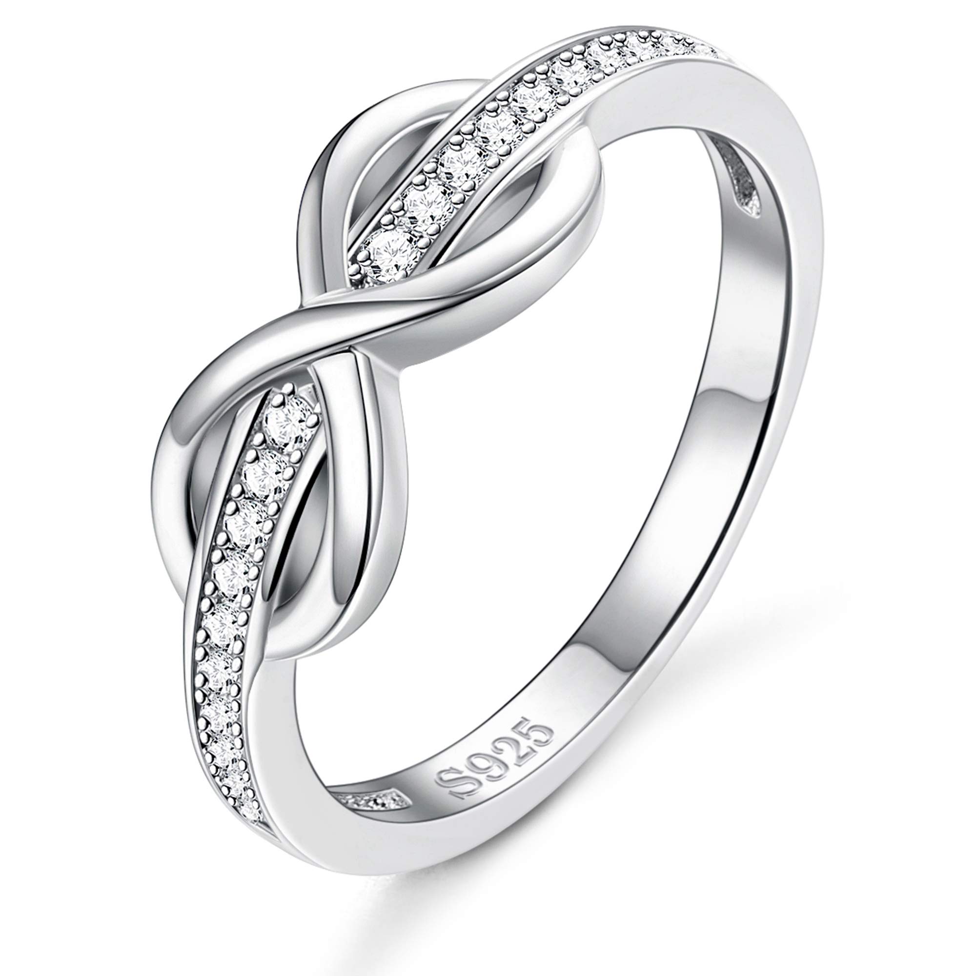 Sllaiss 925 Sterling Silver Ring for Women CZ Infinity Symbol Forever Eternity Wedding Band Ring for Women Size 6-9