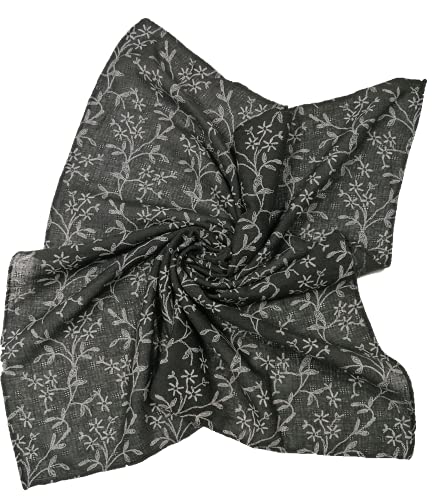 Shanlin Unisex Cotton Square Scarves 24x24 (Floral-Black)