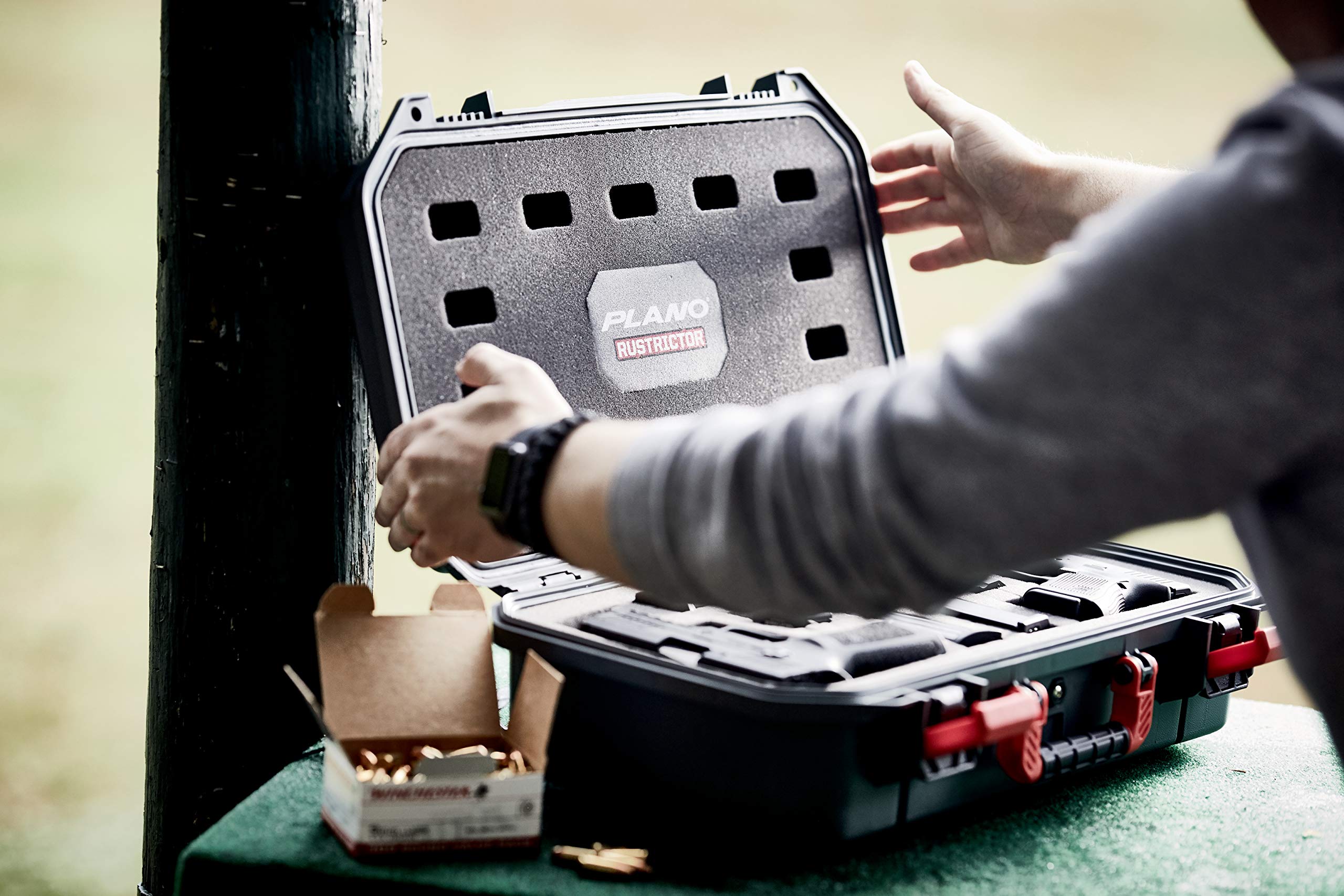 Plano Rustrictor All-Weather Double Pistol Case, Durable, Rust and Corrosion Resistant, TSA-Approved Gun Case with Perforated Pluck Foam for Custom Protection