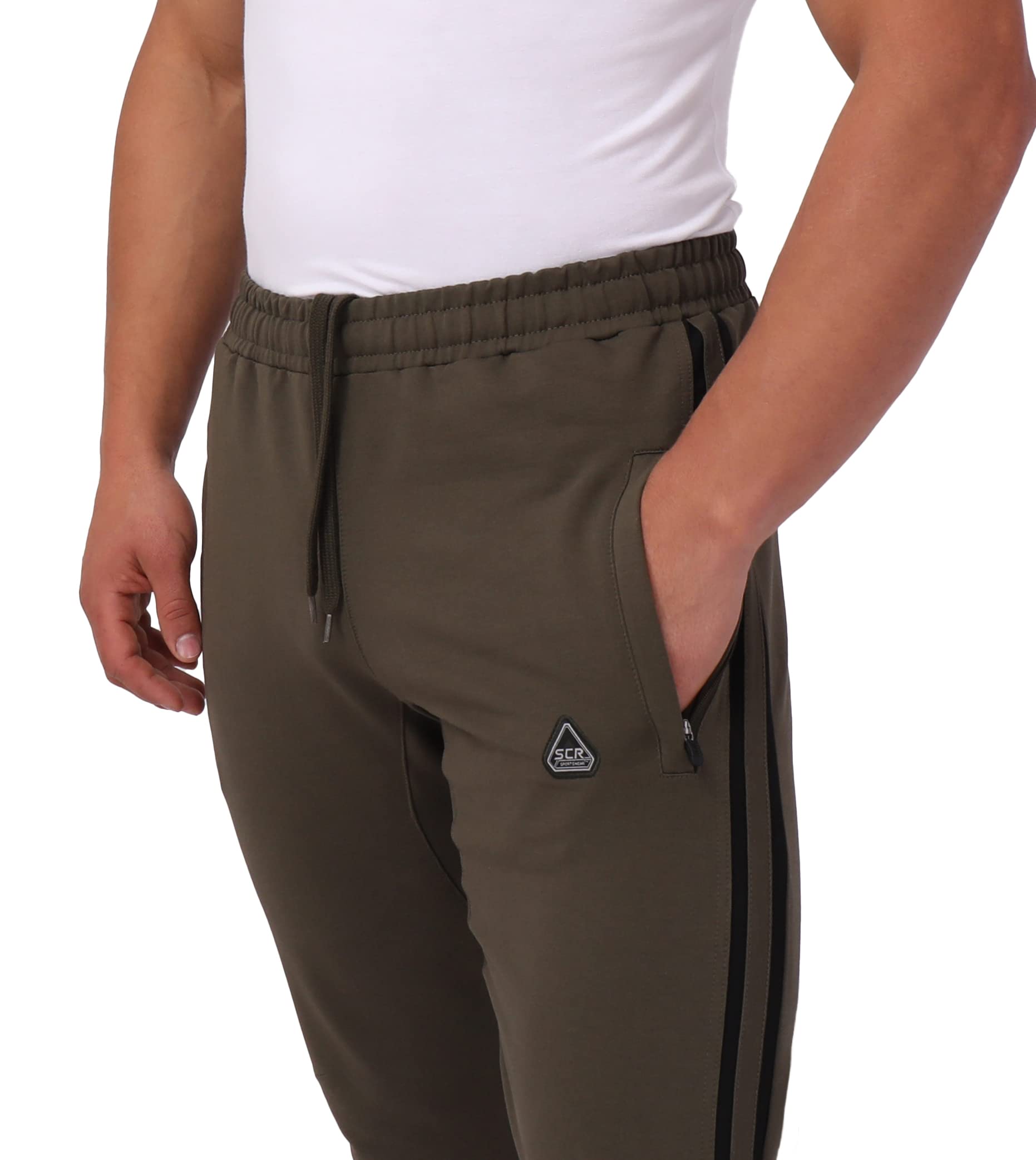 SCR SPORTSWEAR Men's Joggers Ultimate Flex Track Jogging Running Pants Mens Sweatpants Work Out Pant with Zipper Pockets 30/33/36 Tall Long Inseam (L/36L,KGR/B-K849)