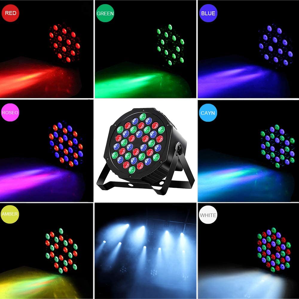 MOSFiATA Par Lights 2 Pack, RGB 36 LED Stage Lights Sound Activated DMX Control, 7 Modes Uplighting Lights with Remote Control Stage Lighting, DJ Par Party Lights for Club KTV Disco Party