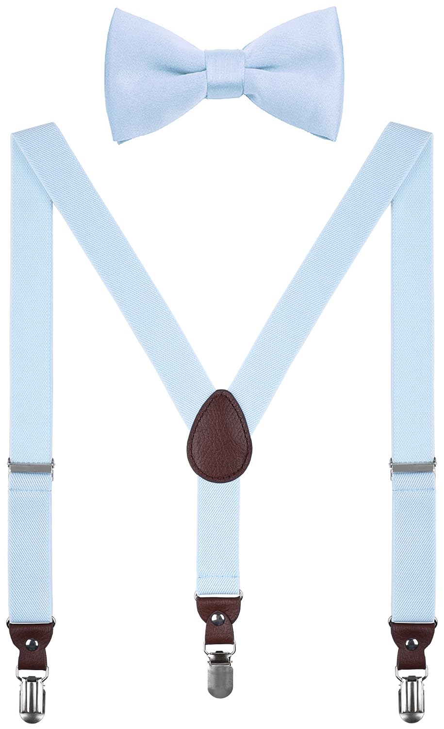 Pzle Men's Suspenders and Bow Tie Adjustable Set for Wedding 47 Inches Light Blue
