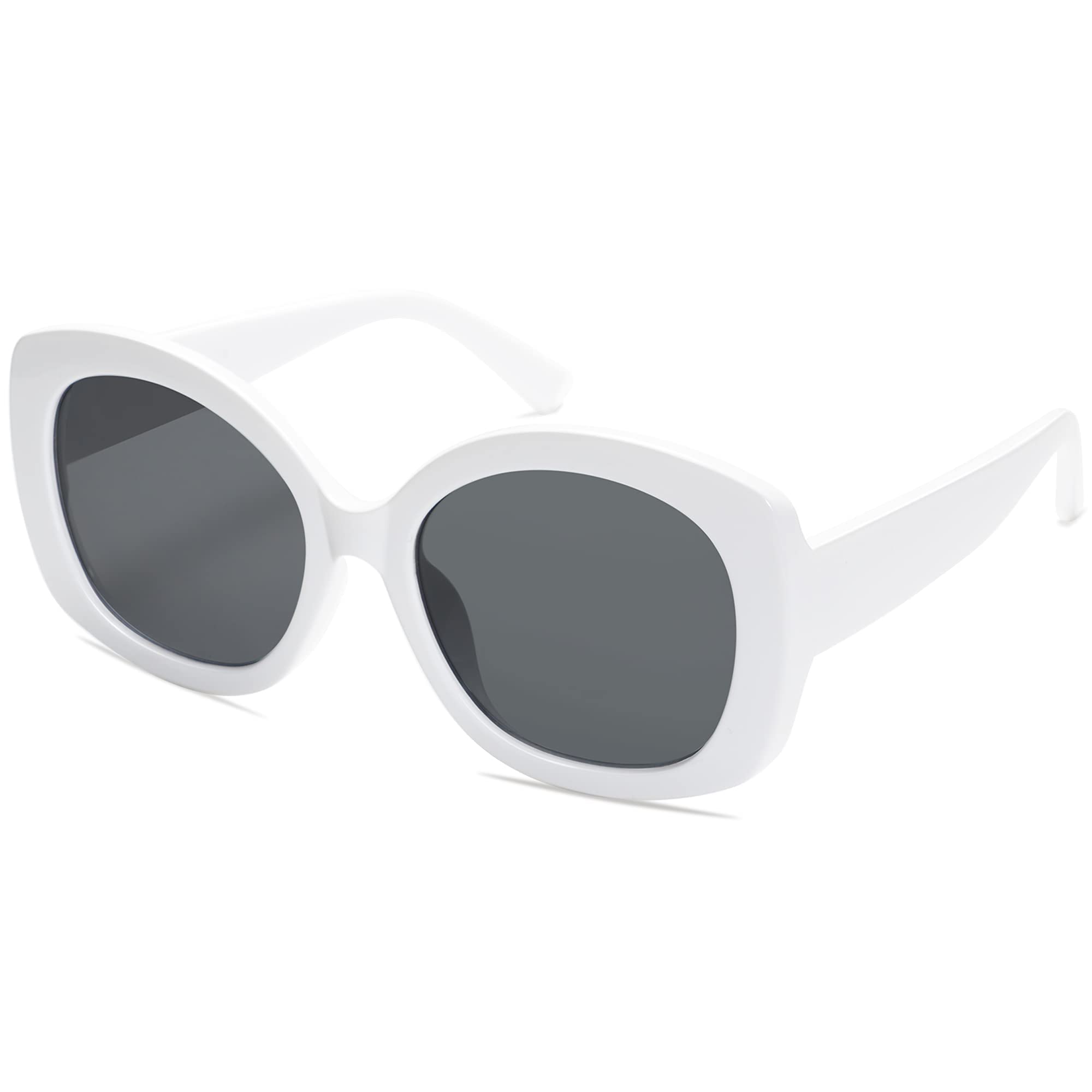 SOJOS Trendy Oversized Round Sunglasses Womens,Retro Stylish Shades Large Sunnies For Women SJ2212 White Frame Grey Lens