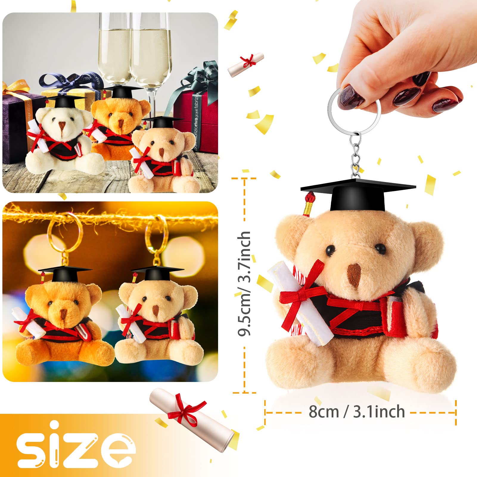 ZJoey 9 Pieces Mini Graduation Teddy Bear Plush Gift Stuffed Animal Black Cap Gift for Her, for Him, Class of 2024 Gradution Present, for College, High School(9 Pcs Style B)