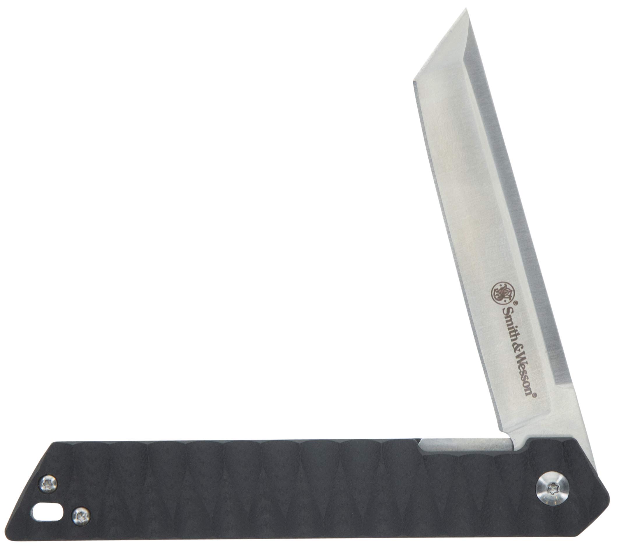 Smith & Wesson 24/7 8.25in Stainless Steel Ultra-Glide Folding Knife with 3.5in Tanto Blade and G10 Handle for Outdoor, Tactical, Survival and EDC,Black
