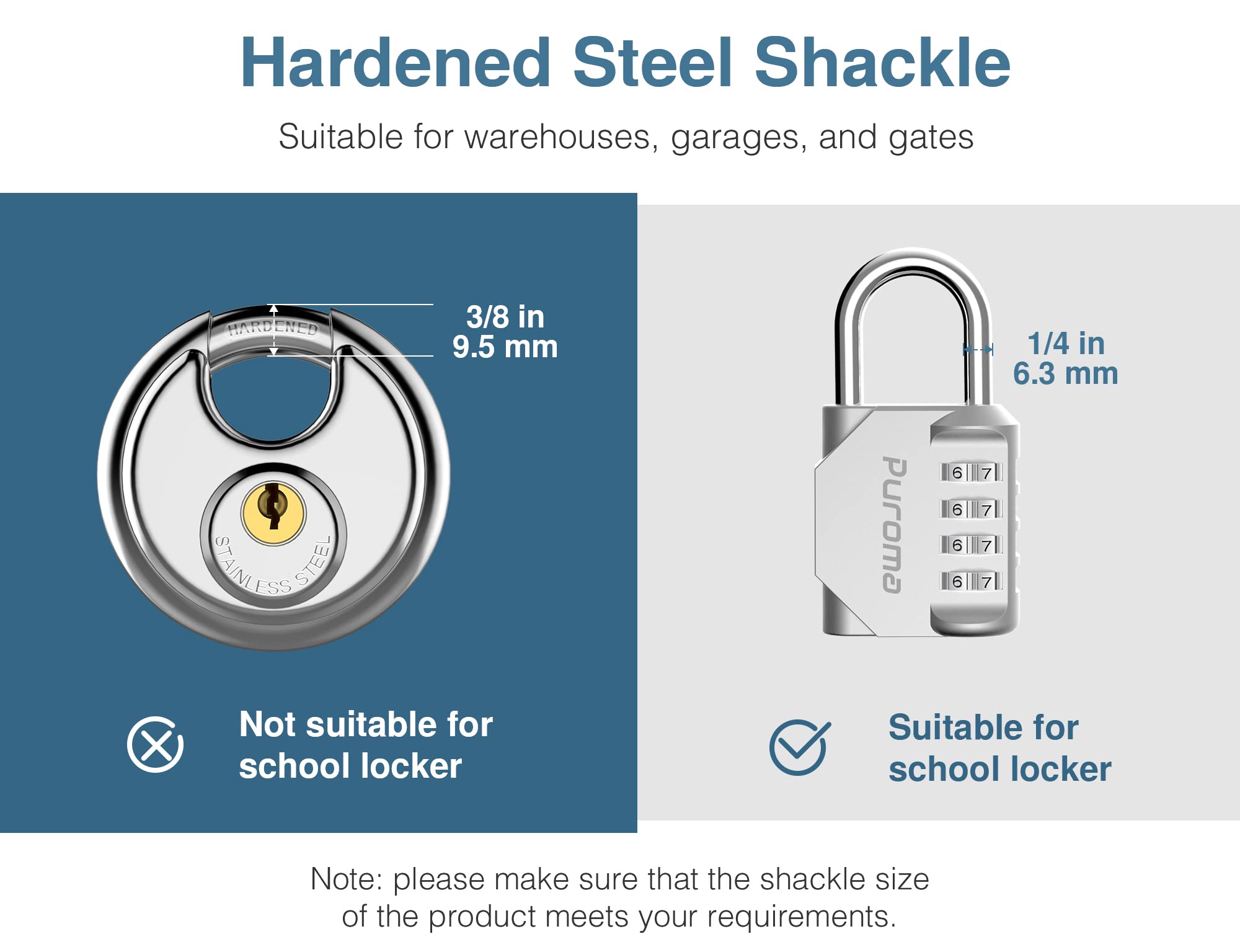 Puroma Keyed Padlock, Stainless Steel Discus Lock Heavy Duty Locks with 3 Keys, Waterproof and Rustproof Storage Lock with Rubber Bumper for Warehouse, Garage, Storage Locker, and Outdoors (1 Pack)