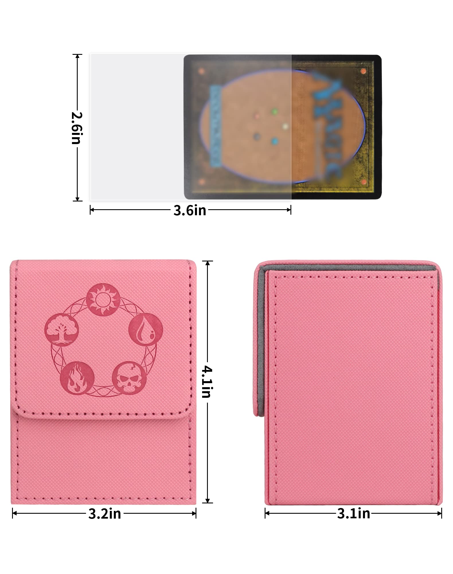 ZLCA Card Deck Box for MTG, Card Storage Box Fits 100+ Single Sleeved Cards, PU Leather Strong Magnet Card Deck Case for Magic Commander TCG Cards (Pink)