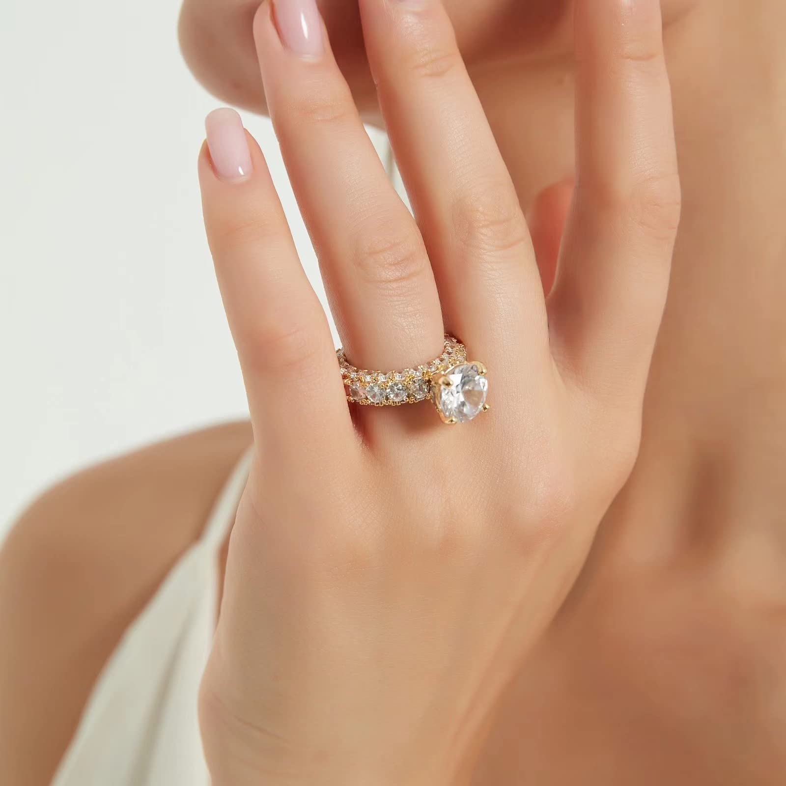 Wedding Rings for Women 3CT Cubic Zirconia 14K Gold and Silver Engagement Rings Promise Rings for Her (Silver, 9)