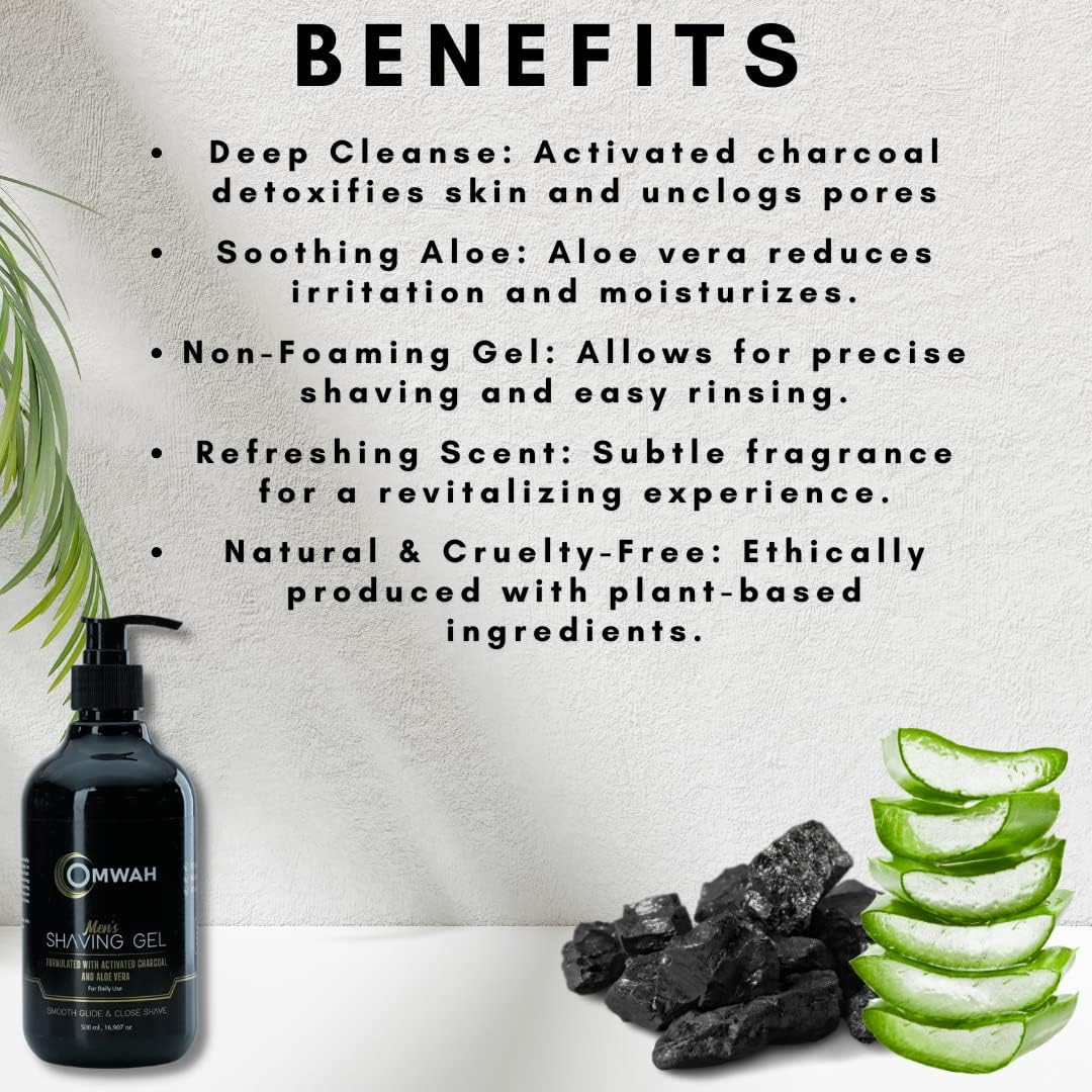 OMWAH Activated Charcoal Barber Shaving Gel Straight Razor Shave Gel (16.9 oz.)