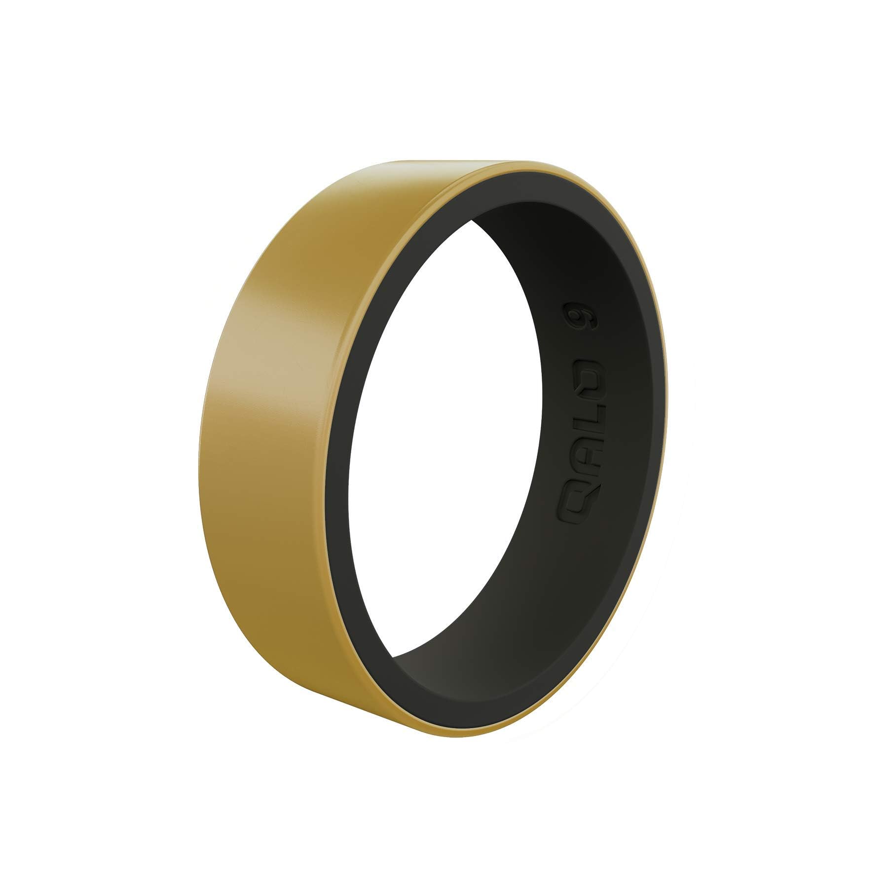 QALO Women's Rubber Silicone Ring, Metallic Blank Strata, Comfort Fit, Wedding Ring for Women, Breathable, Durable Engagement Silicone Band, 6mm Wide 1.85mm Thick, Silver & Black, Size 8