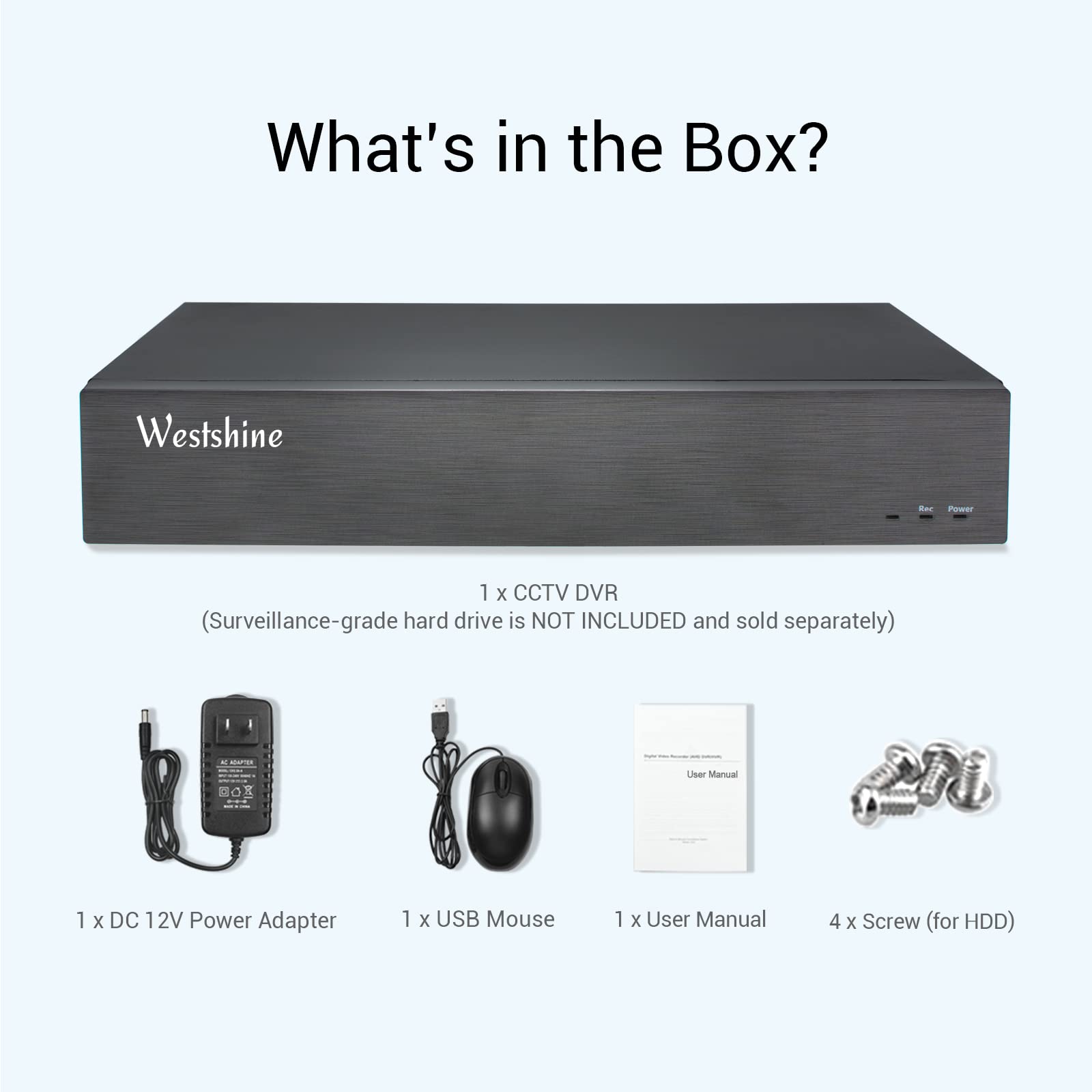 Westshine 16 Channel DVR 5M-N(5MP Lite) 16CH Hybrid 5-in-1(AHD/TVI/CVI/CVBS/IP) CCTV DVR H.265+ Home Surveillance Video Recorder Motion Detection Easy Remote Access 4K Output(NO Hard Disk)