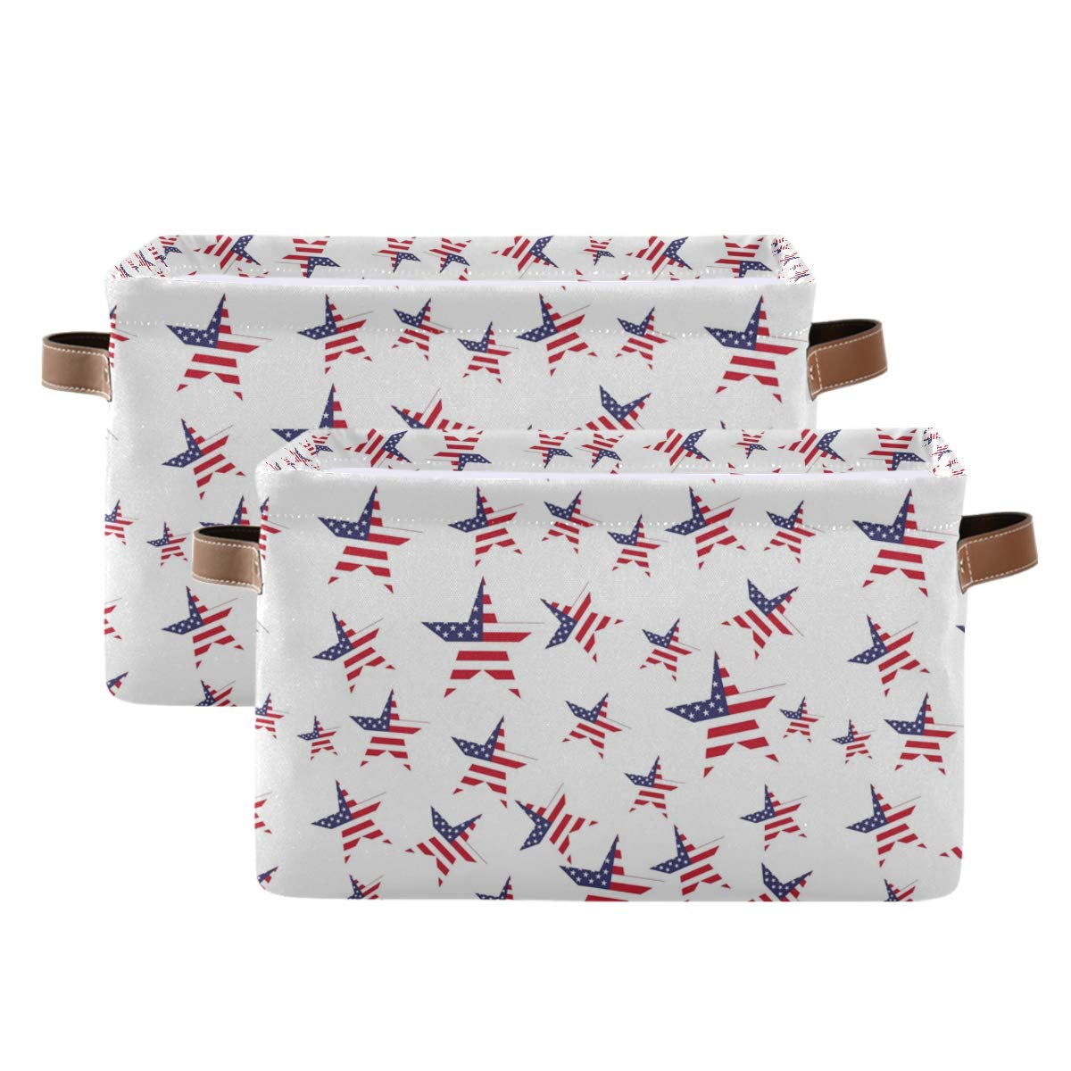 senya Fourth of July Basket American Independence Day Storage Box July 4th, USA Flag Stars Fabric Storage Bin Organizer Bag with Handles