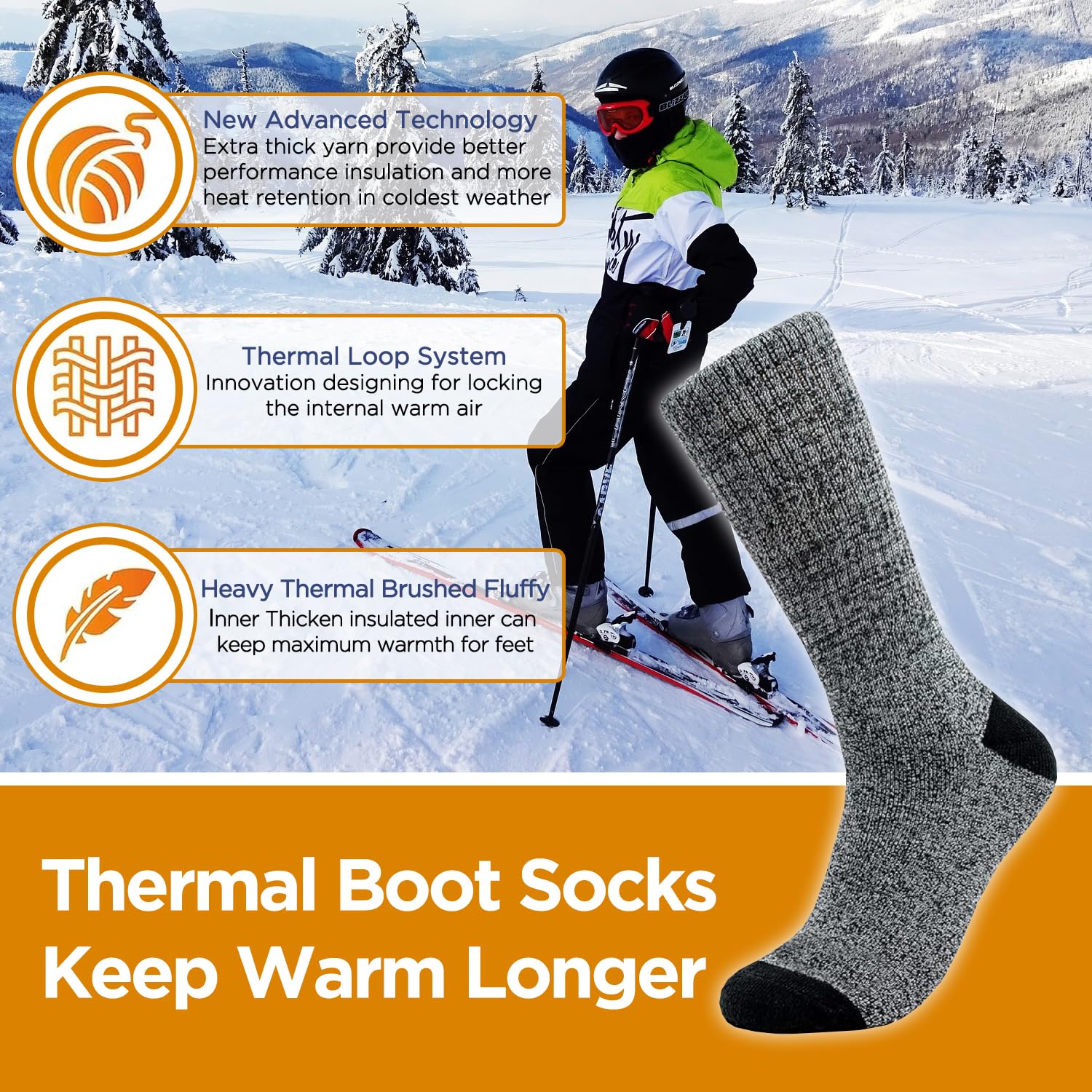 TSSPLUS Mens Winter Thermal Warm Heavy Duty Cotton Crew Work Boots Socks 9-13 (6-PAIRS)