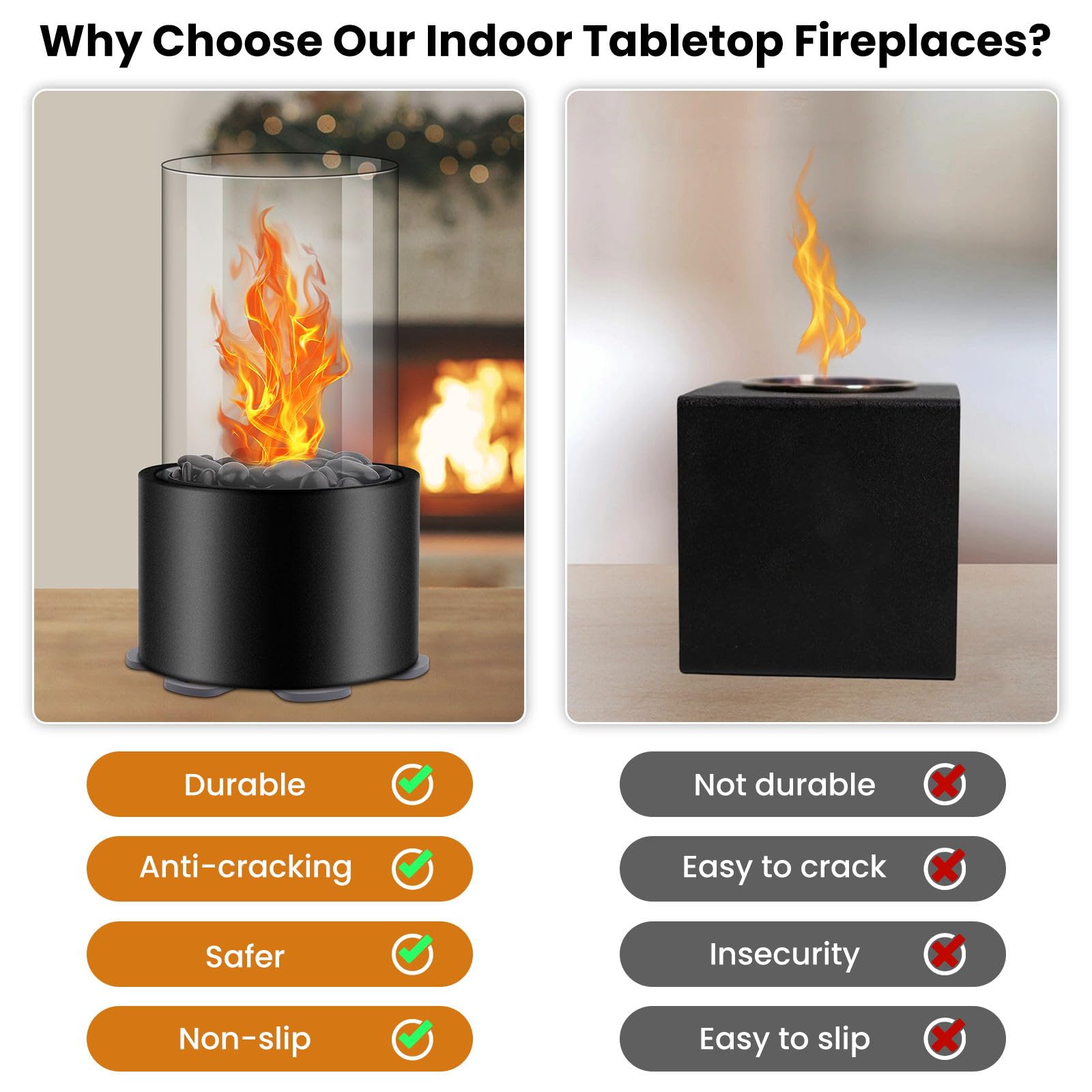 OUBRTS Mini Tabletop Fire Pit,Indoor&Outdoor Fire Pit Tabletop, Personal Tabletop Fireplace, Portable Table top fire Pit Bowl Use Ethanol as Fuel