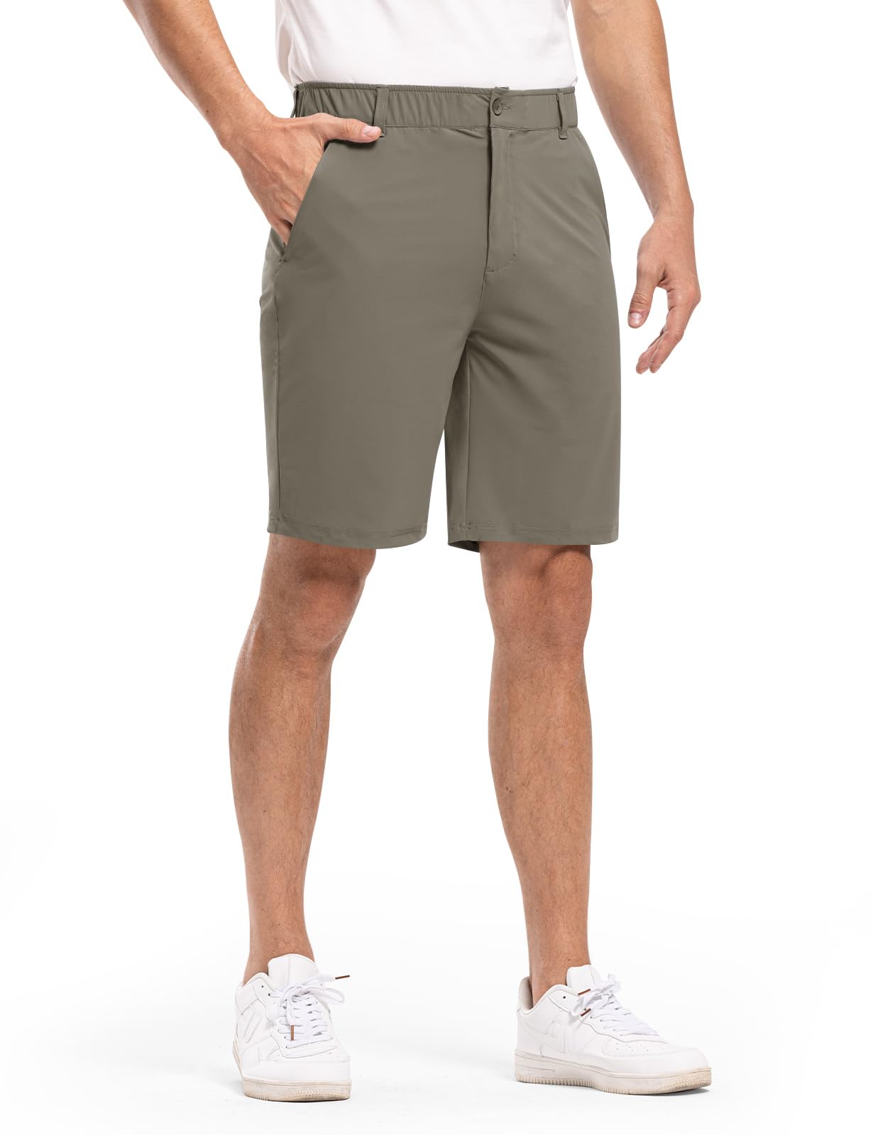 TBMPOY Men's Stretch Golf Work Shorts Cargo Hiking Lightweight Quick Dry Short for Travel Camping 5 Pockets Khaki 38