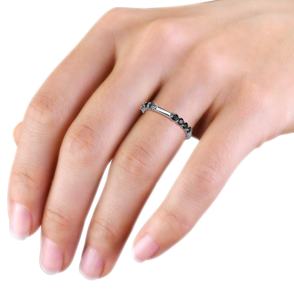 Round Black Diamond 1/2 ctw Women Wedding Band Stackable 14K White Gold-5.0