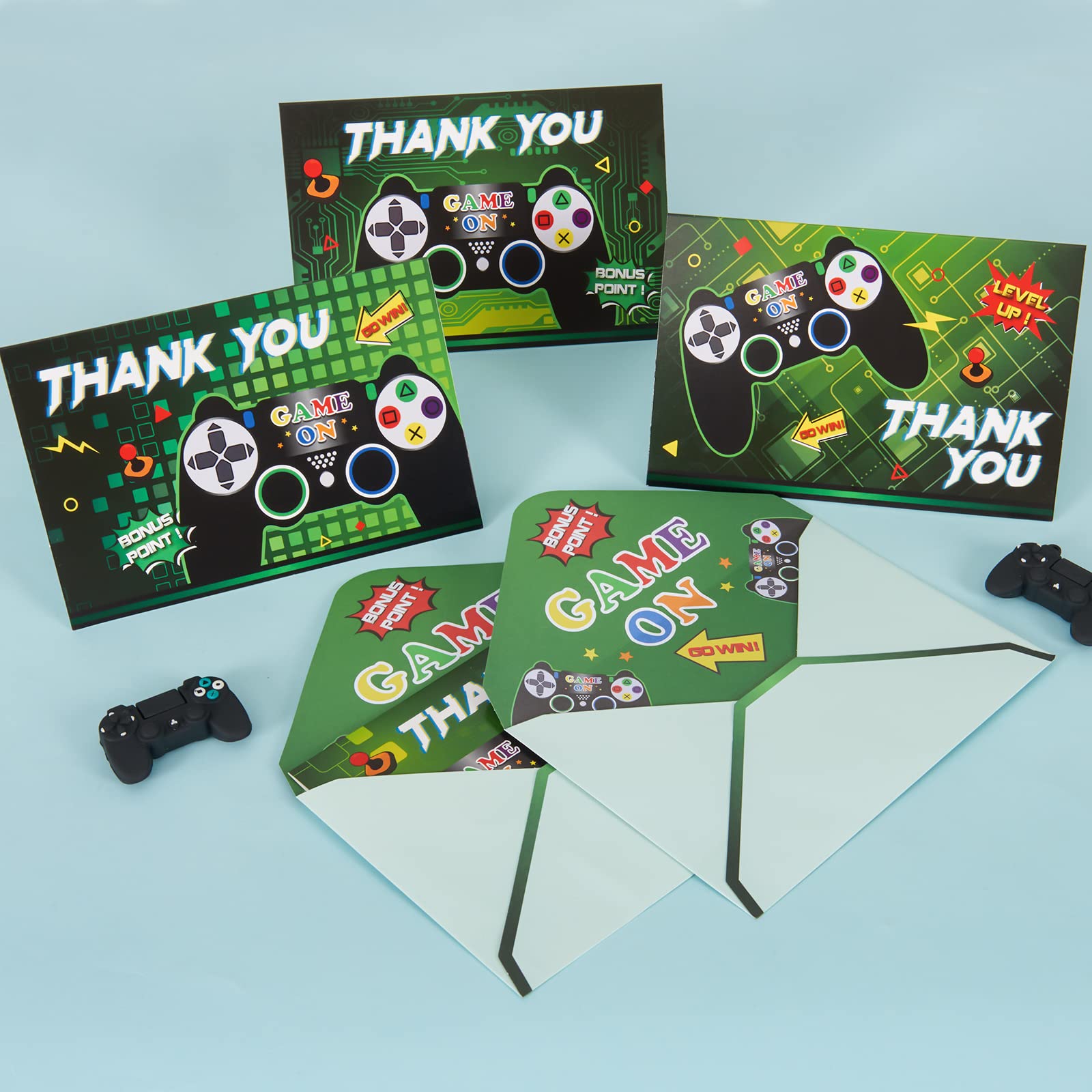WERNNSAI 24 PCS Thank You Cards Assortment Greeting Cards with Envelopes Stickers Video Game Thank You Cards Fill in Blank Note Cards Gaming Party Supplies for Kids Boys Gaming Theme Birthday Party