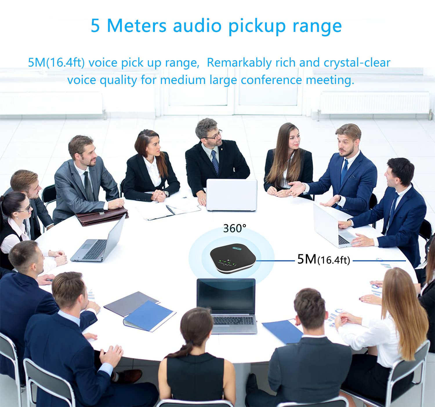 TONGVEO USB Speakerphone Microphone Conference Speaker,Daisy Chain Computer Speaker with Microphone 360º Voice Pickup Built-in 4 AI Noise Cancellation Mics for 12 Attendees Conference Call Speaker