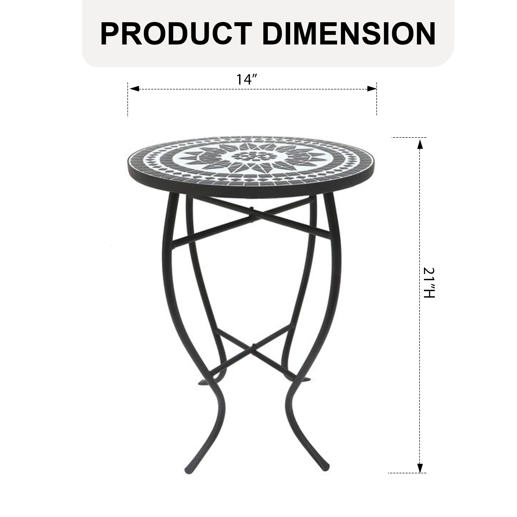 MOOOTTO Outdoor Side Table Mosaic 14 Inch Round Accent Table Plant Stand with Concrete Tile Top Patio End Table, Indoor and Outdoor Accent Table (Dark Blue)