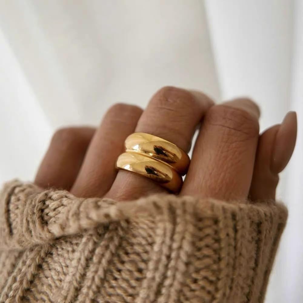 VRNGI Chunky Gold Rings for Women Silver Thick Rings Gold Statement Rings for Women Simple Bold Chunky Silver Rings Solid Dome Ring Minimalist Stackable Band Rings Size 6-10 (Gold, 12)