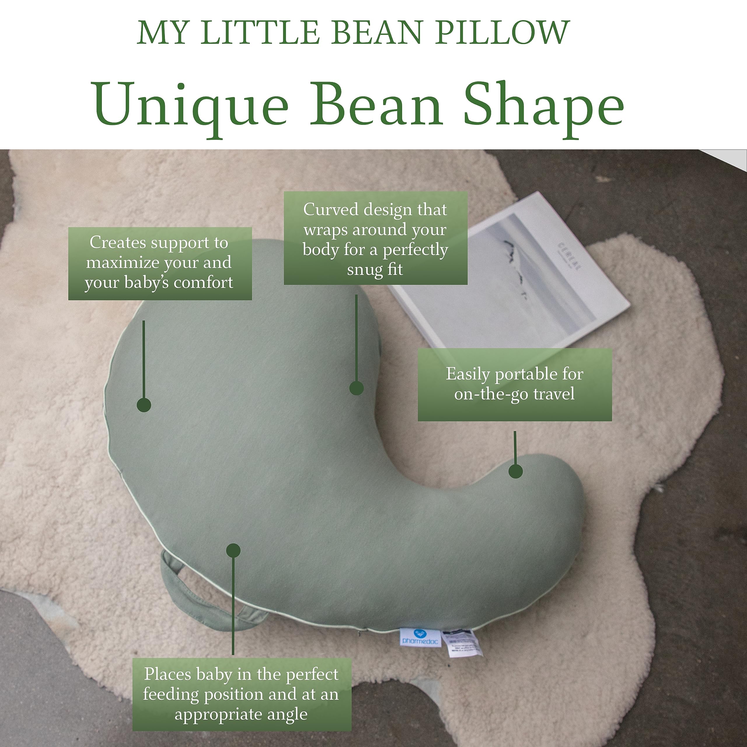 Pharmedoc Nursing Pillow for Breastfeeding, Large Size Breastfeeding Pillows for More Support for Mom and Baby, Bottle Feeding Ergonomic Design and Removable Cotton Cover, Sage