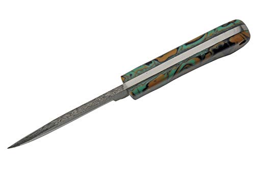 SZCO Supplies 8"" Damascus Steel Camo Firestorm Hunting Knife with Sheath, Teal/tan (DM-1251CM)