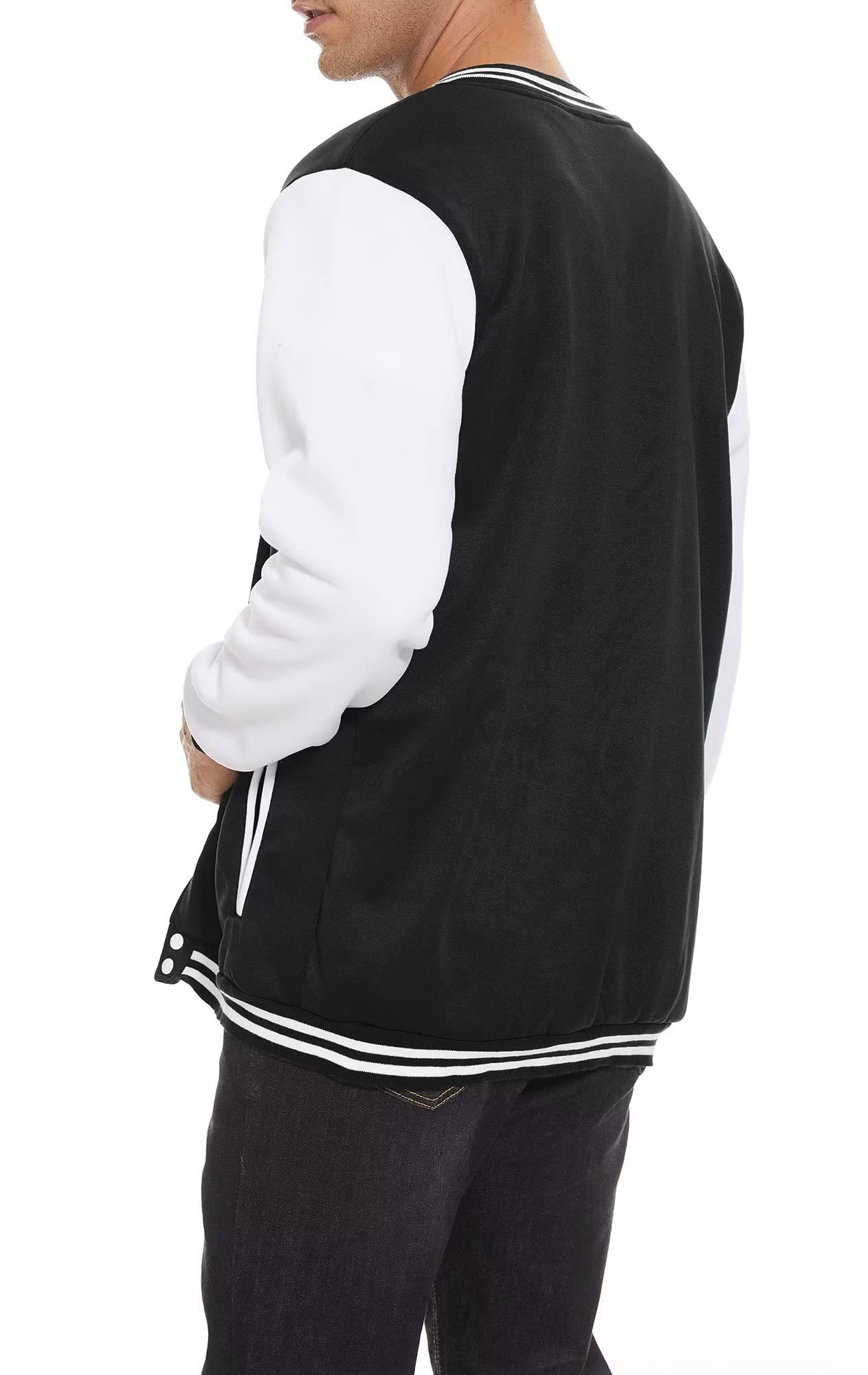 Men's Bomber Jacket Varsity Baseball Jackets Windbreaker Lightweight Slim Fit Button Down Letterman Jacket Black