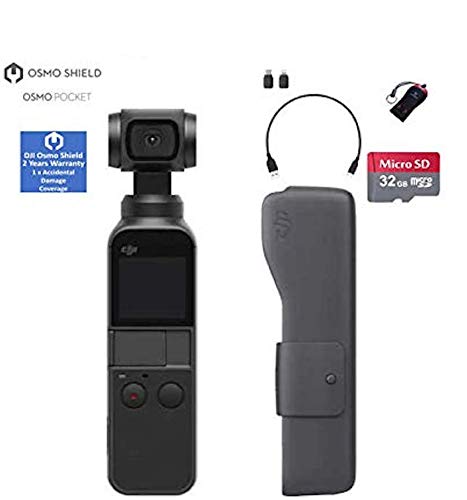 Osmo Pocket Handheld 3 Axis Gimbal Stabilizer with Integrated Camera, OSMO Shield(2 Years Warranty), Comes A Free 32GB MicroSD Card and Camrise USB, Attachable to Smartphone, Android, iPhone