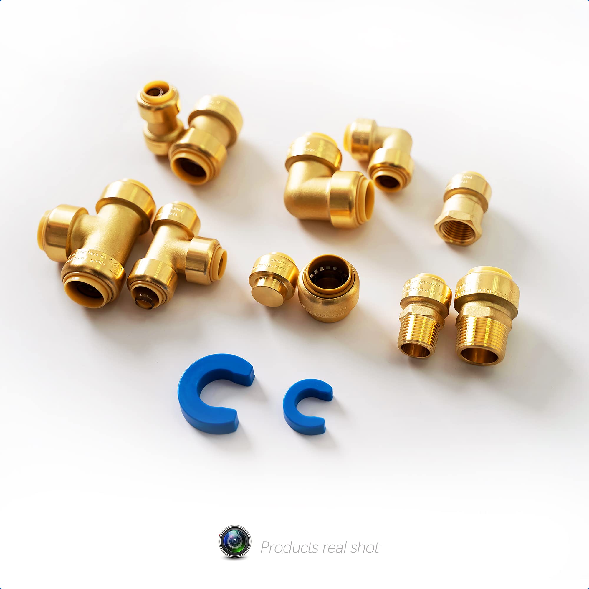 Straight Shut Off, 6-Pack Push Fit Water Stop Valve 1/2" Ptc x 3/8" Compression with Disconnect Clip, Push-to-Connect, PEX, Copper, CPVC, PE-RT, 1/4 Turn ON/Off, Safe Brass Material (6 pcs)