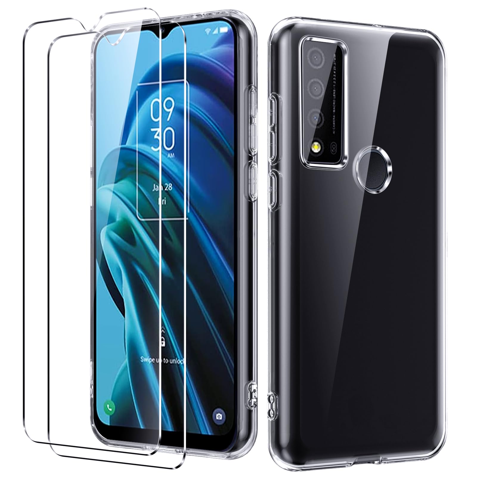 Oududianzi Case for TCL 30 XE with Screen Protector,Non-Yellowing Shockproof Bumper Protective Phone Cover, Anti-Scratch Soft TPU Back(Transparent)