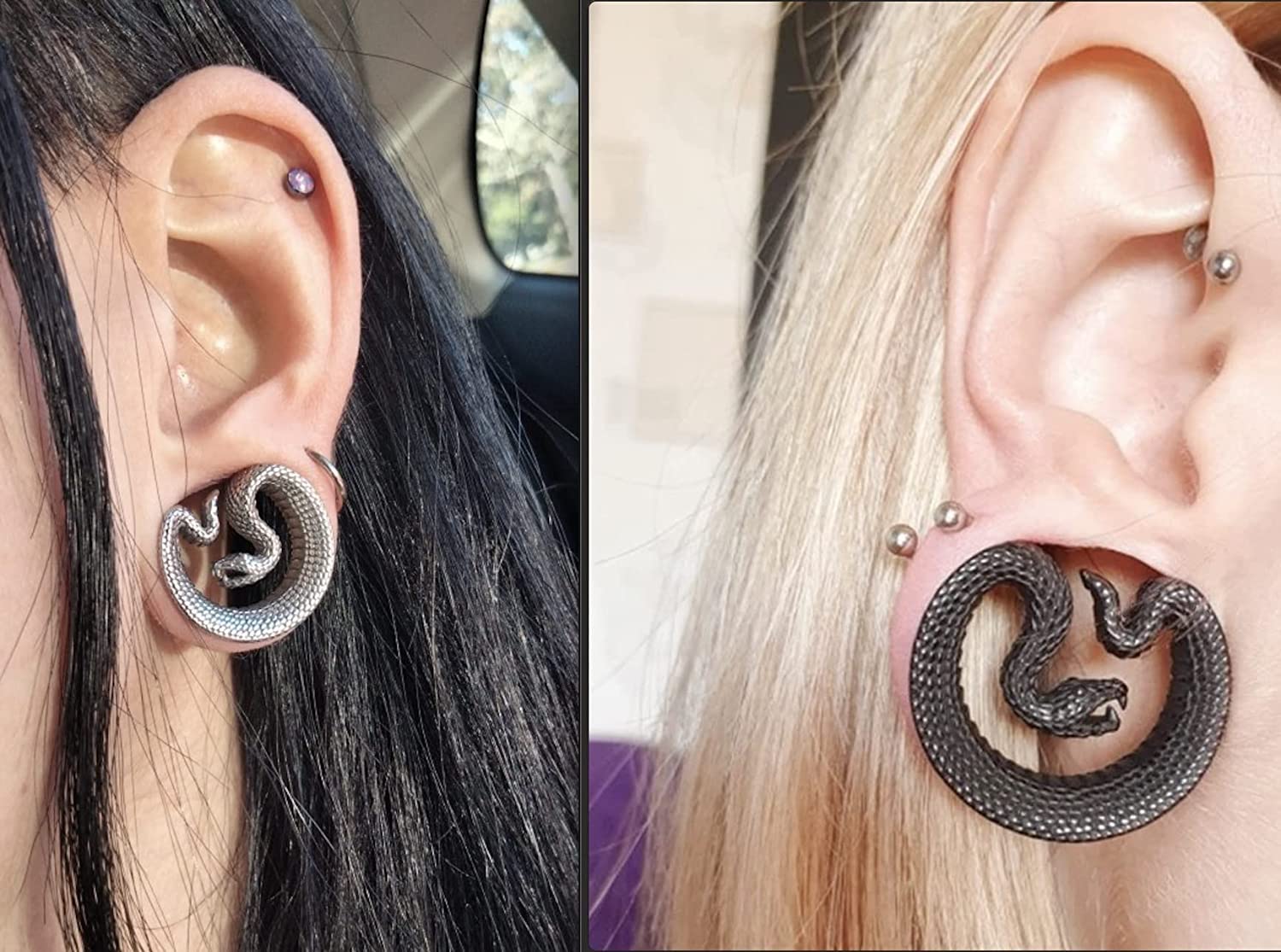 Vankula 2PCS Cool Snake Saddle Ear Plugs Tunnels Ear Gauges Expander Stainless Steel Earrings Body Piercing Jewelry