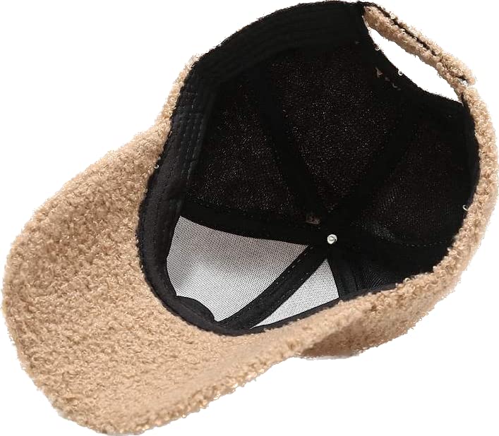 Womens Sherpa Hat - Winter, Warm, Faux Shearling, Baseball Cap (Beige)
