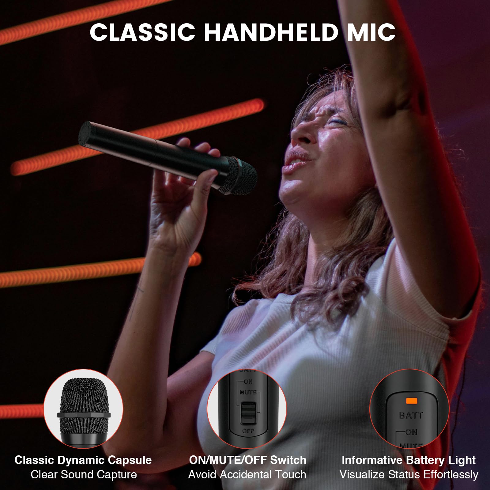 Phenyx Pro Wireless Microphone System, VHF Wireless Mic Set with Handheld Microphone/Bodypack/Headset/Lapel Mics, Stable Signal, Cordless Mic for Singing, Karaoke, Church, DJ (PTV-1B)