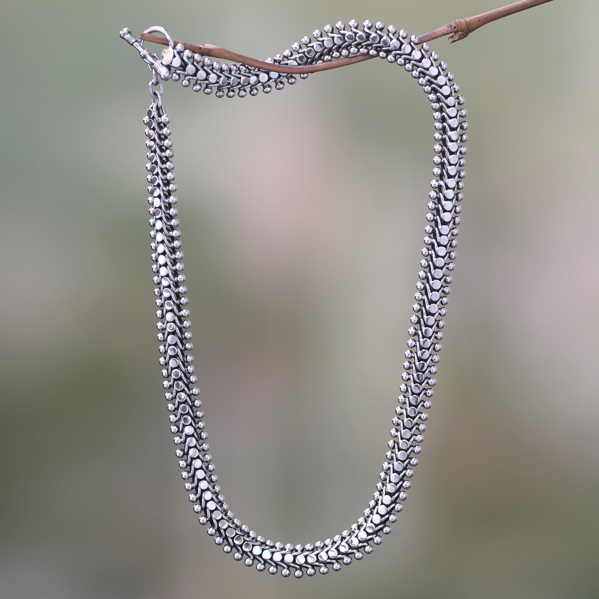 NOVICA Artisan Handmade Sterling Silver Chain Necklace No Stone Indonesia [17 in L x 0.4 in W] ' Centipede Crawl'