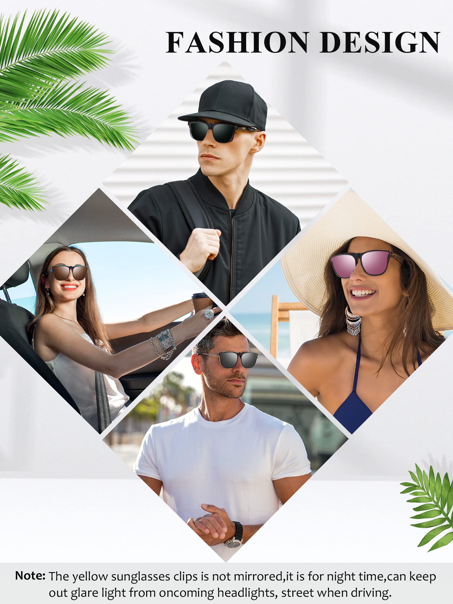 Weewooday 6 Pairs Large Polarized Clip on Sunglasses UV Protection Driving Clip on Sunglass Colorful Flip Frame Glasses for Women Men Eyeglasses
