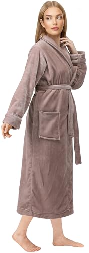 NY Threads Women Fleece Shawl Collar Bathrobe Plush Long Robe, X-Large, Taupe