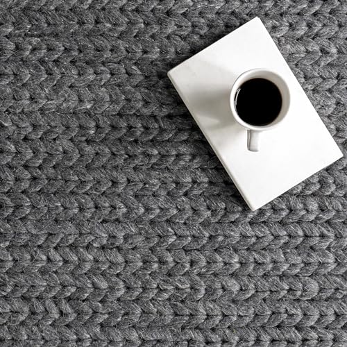 nuLOOM 9x12 Penelope Wool Braided Handmade Area Rug, Off White, Solid Rustic Farmhouse Style, For Bedroom, Living Room, Hallway, Entryway
