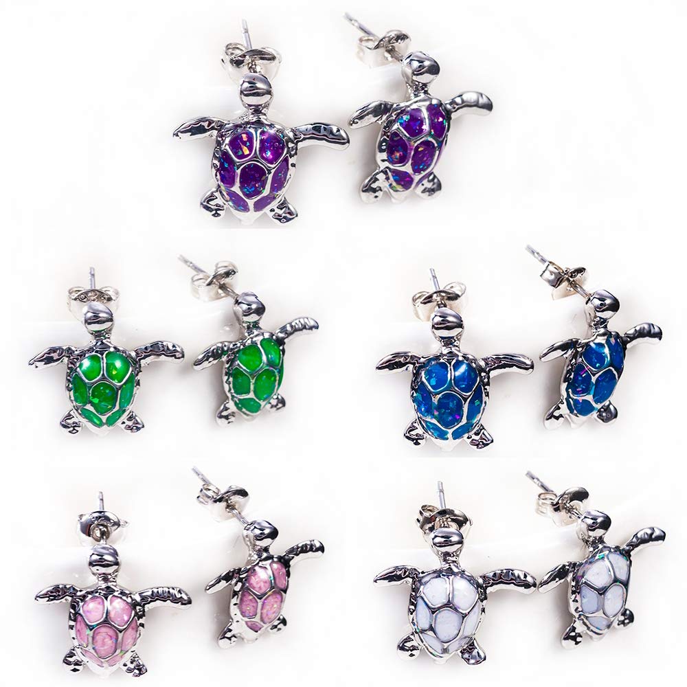 Shuning 5 Pairs Turtle Earrings Blue Opal Turtle Jewelry Cute Turtle Stud Earrings for Women Hypoallergenic