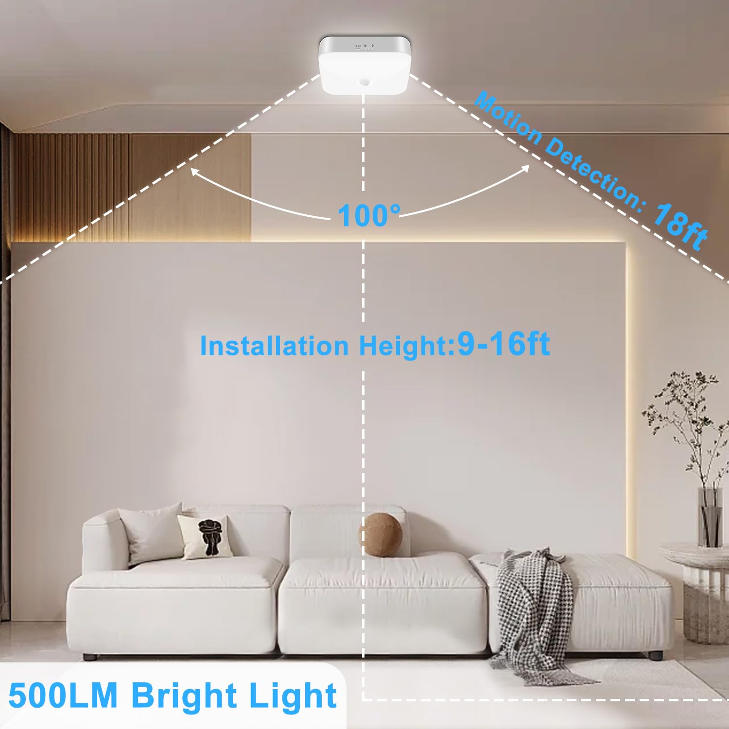 Moragin Rechargeable Motion Sensor Ceiling Lights: 6.4 inch Closet Lights Motion Sensored with 500LM, 5000K Wireless Battery