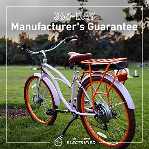 sixthreezero Around the Block Women's Electric Bike, 7 Speed Beach Cruiser eBike Bicycle with Rear Rack, 500 Watt Motor, 26 Inch Wheels, Sky Marigold
