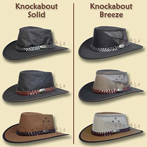 Oztrala Hat Oilskin Canvas Australian Outback Leather Mens Black Cowboy Bucket HCKS HCKB US (Solid Brown, S)