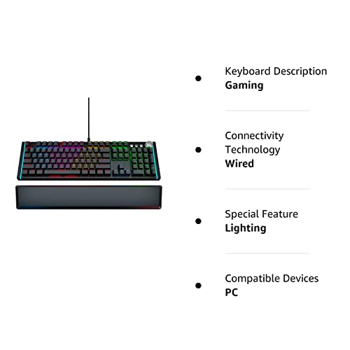 Real Mechanical Gaming Keyboard with 107 Clicky Optical switches- Programmable RGB LED Backlit, Laser Engraved Keys - Ergonomic Magnetic Leather Wrist Rest, Dedicated Media Keys for PC