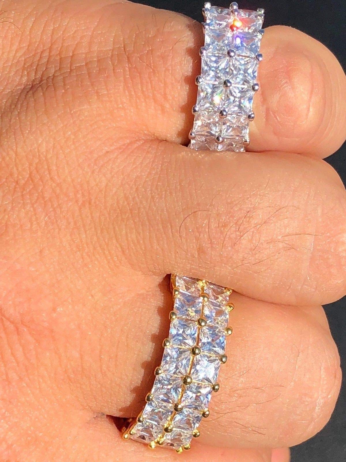Real Solid 925 Silver His Or Hers Tennis Ring - Wedding Band Or Hip Hop Pinky Ring Looks - Iced Out Baguette Princess Cut CZ Eternity (sterling-silver, 11)