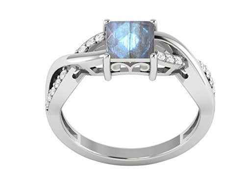 Shine Jewel Princess Cut Labradorite Gemstone 925 Sterling Silver Twisted Infinity Wedding Ring (5.5)