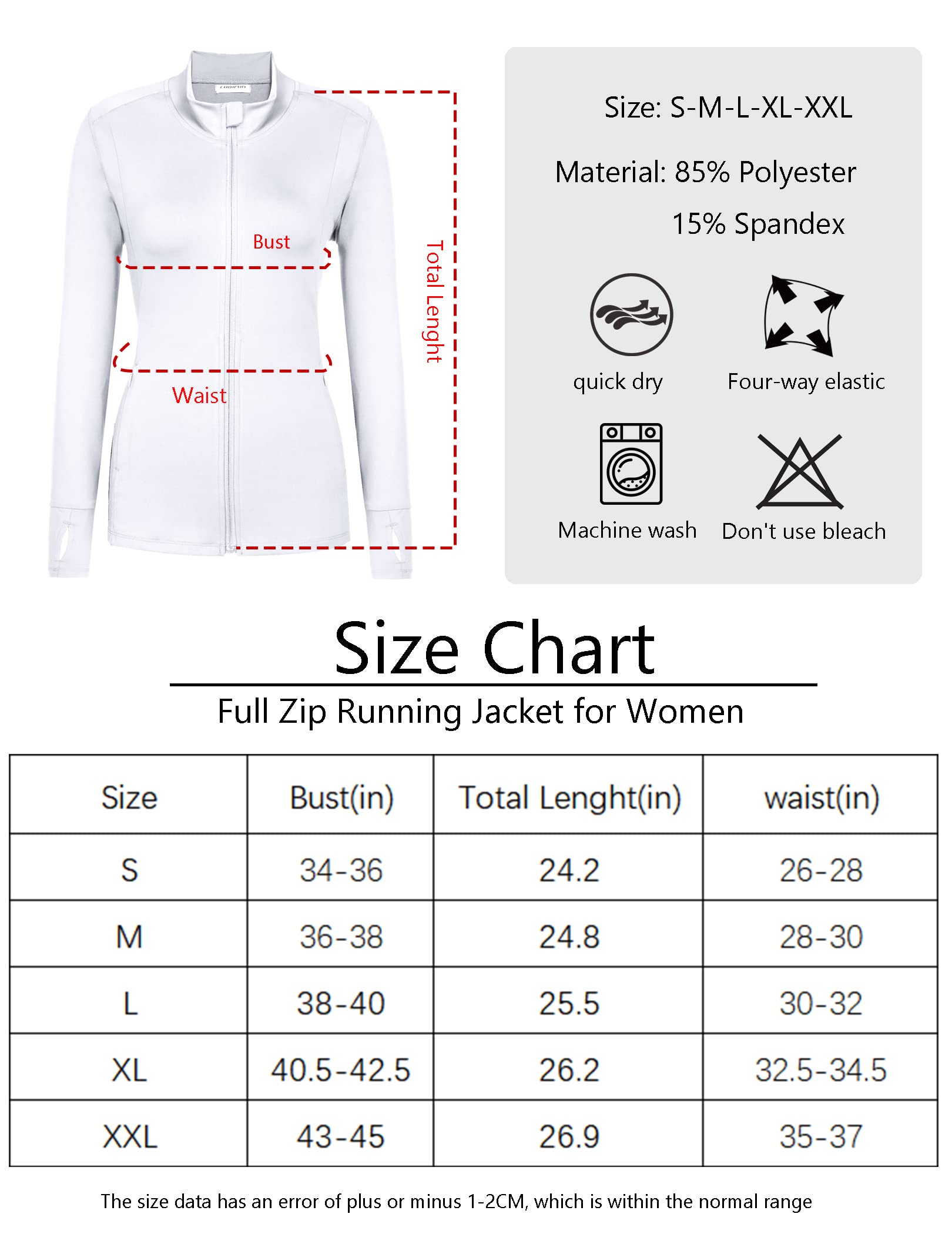 PINSPARK Athletic Jacket Women Workout Running Yoga Jacket Full Zip Up Sportswear Lightweight Tops White M