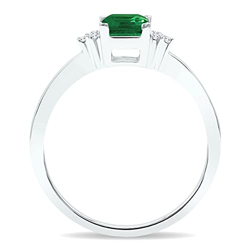 SZUL Women's Princess Cut Emerald and Diamond Half Moon Ring in 10K White Gold